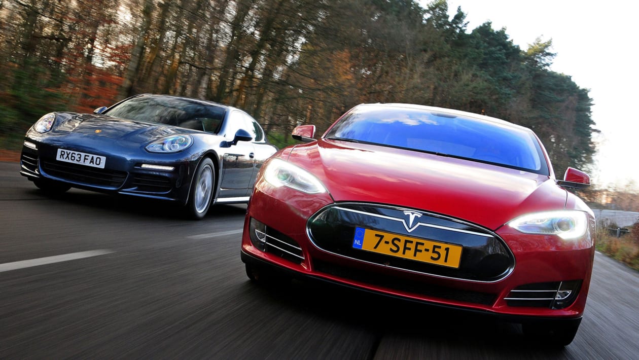 Tesla Model S vs Porsche Panamera S E-Hybrid | Auto Express