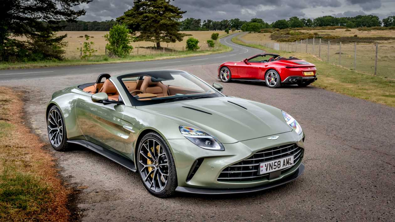 Ferrari Roma Spider v Aston Martin Vantage Roadster – pictures | evo