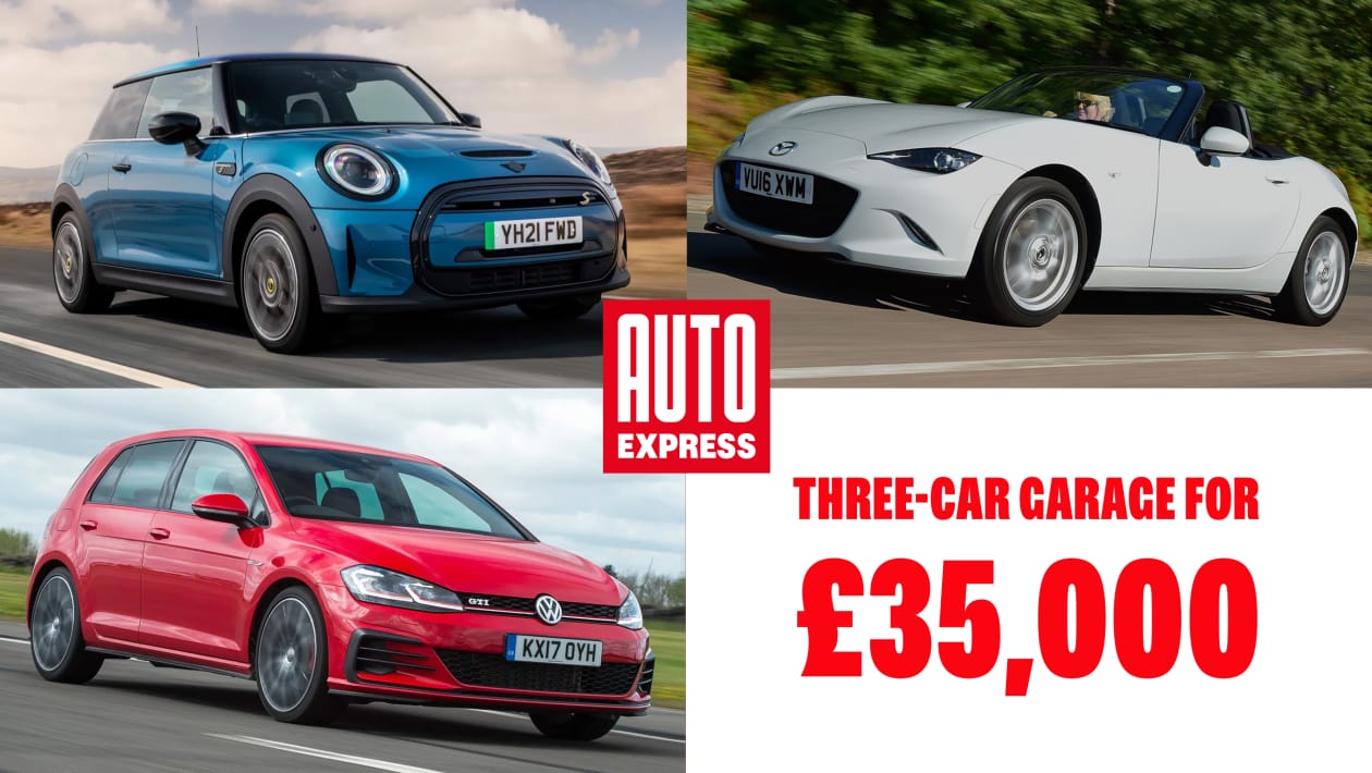 Three-car garage: Mazda MX-5, MINI Electric and Volkswagen Golf GTI all ...